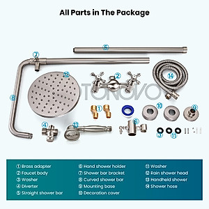 gotonovo Shower Faucet Sets 8 Inch Rain Shower Head 2 Cross Knobs Mixer Shower System with Handheld Shower Spray Brushed Nickel Finish Silver