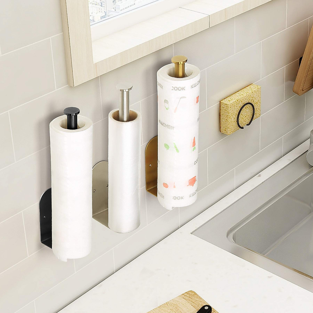 Paper Towel Holder Under Cabinet, OBODING, Self Adhesive or Drilling, Paper Towel Holder Wall Mount, 304 Stainless Steel Towel Rack for Kitchen Organization and Storage (12.05 inches)