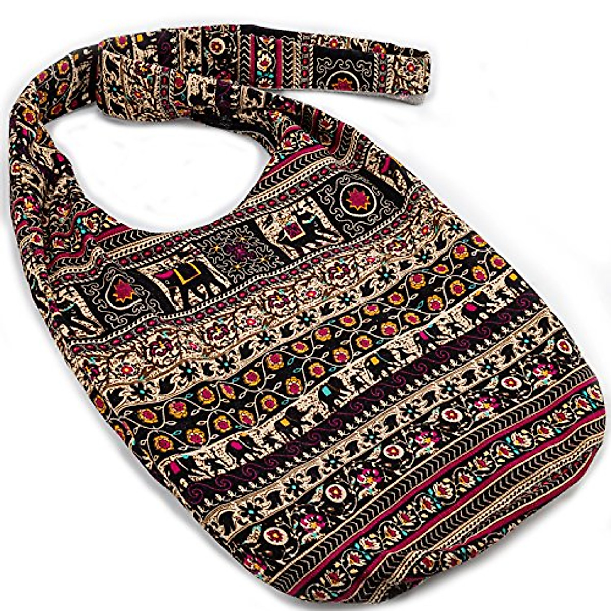Hippie Crossbody Bag Thai Top Zip Hobo Sling Bag Handmade Hipster Messenger Bag (Elephant)