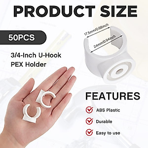 3/4 Inch PEX Clips Pipe Clamps Plastic Clamps 20 mm U Hook PEX Clamps Water Pipe Supports Plastic Socket to Fix Corresponding Pipes (50 Pieces)
