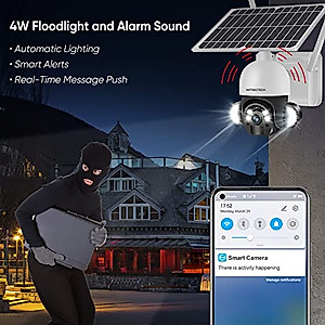 WITSECTECH 4G LTE Cellular Security Camera with SIM(Verizon AT&T T-Mobile) Solar Outdoor Camera 2K Live Video，360° PTZ，Night Vision,Spotlight，PIR Motion Alerts，Cloud Storage- No WiFi Camera