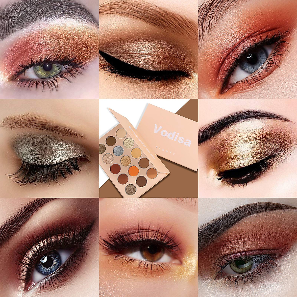 Vodisa Colorful Eyeshadow Palette Matte Shimmer High Pigmented Eyeshadow Pallet 15 Colors Professional Nudes Warm Natural Long Lasting Waterproof Eye Shadow with Make Up Brushes Set (Brown)