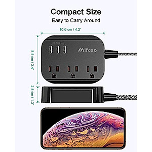 Power Strip with USB, Mountable Flat Plug Power Strip with 3 Outlets 3 USB Ports(Smart 3.1A), 5ft Braided Extension Cord, Compact for Cruise Ship, Travel, Home, Office
