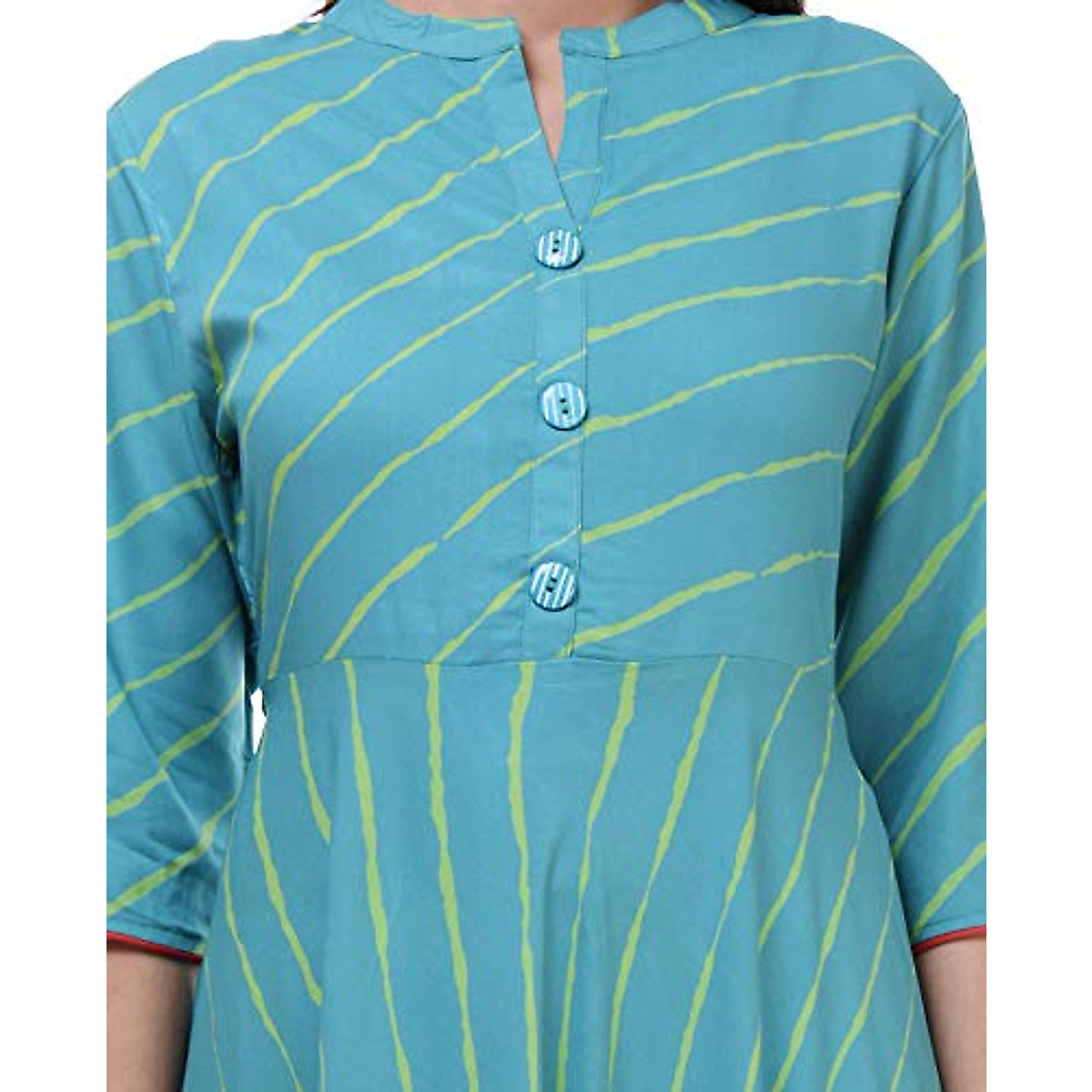 Ramkudi Indian Women's Printed Cotton Kurti Top (Aqua-Blue)