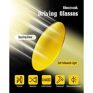 B BLOOMOAK Night Driving Glasses, Polarized Sports Night Vision Glasses - Anti glare, UV 400 Protection, Ultra Light(Yellow)