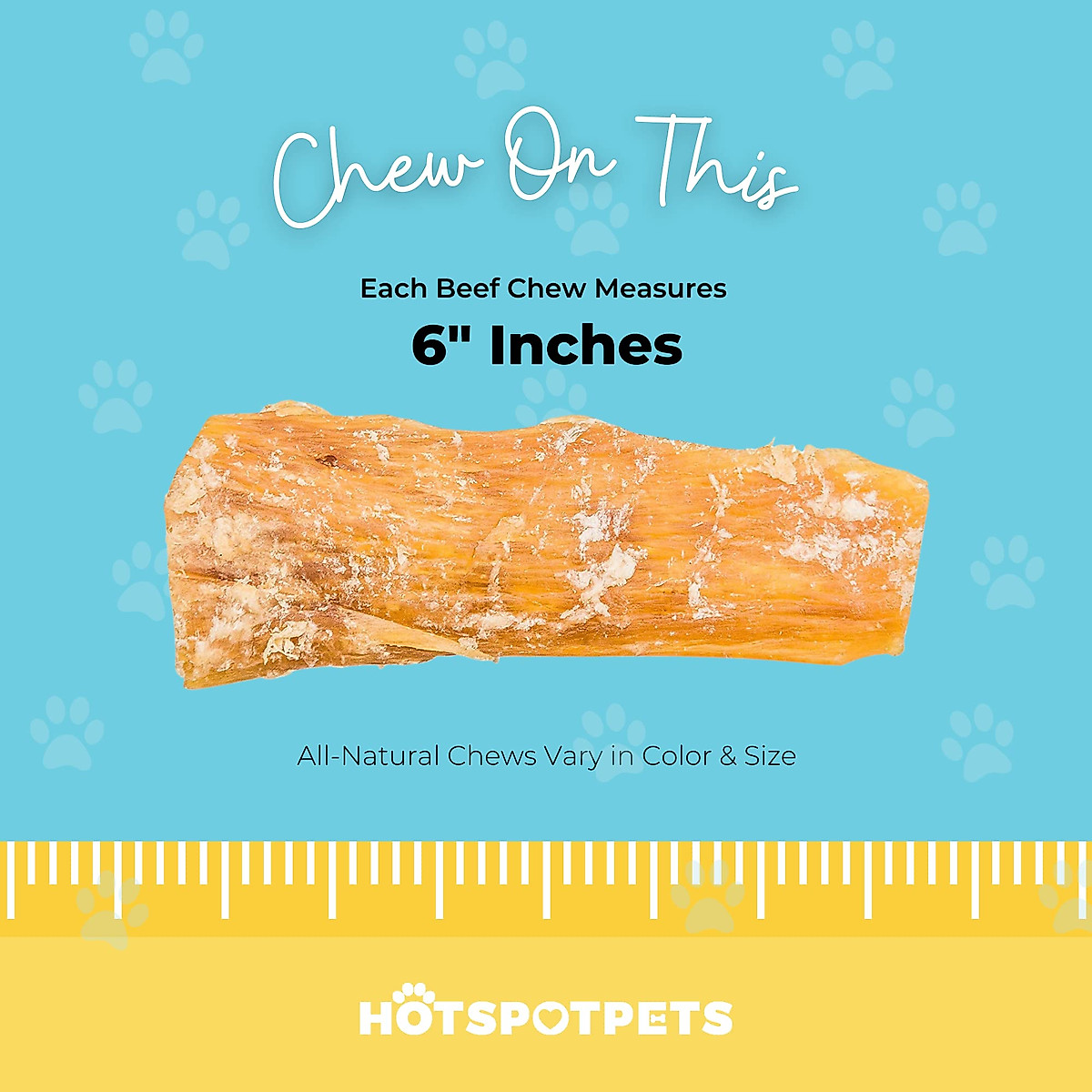 hotspot pets Beef Tendon Chews for Dogs - 6 Inch All Natural, Free-Range, Grass-Fed Premium Backstrap Tendon Dog Chews Treats
