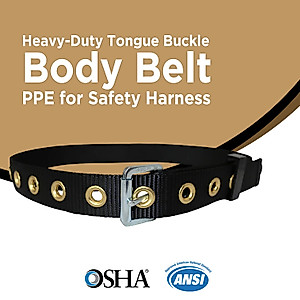 AFP Heavy-Duty Tongue Buckle Body Belt, PPE for Safety Harness, Work Positioning Restraint, Construction, Climbing, Fall-Protection (OSHA/ANSI Compliant), 1.75'' Wide, Black (Medium)