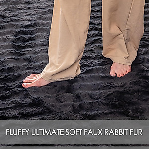 KORBLISS Ultra Soft Luxurious Faux Rabbit Fur 4x6 Area Rug, Machine Washable Non-Slip Indoor Carpet, Suitable for Bedroom, Dining Room, and Home. Pom-pom Dark Grey
