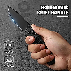folding knives EDC for men,7.4Men's manual pulley opening，8Cr13MoV Blade，Reinforced nylon fiber shank，folding knife with clip，Camping, wild fishing, good partner (black)