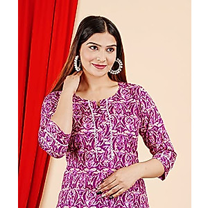 COTTON HTHRANG Women's Tunics Tops, Printed Short Kurtis for Jeans Indian Style Cotton Casual Kurta for Women Purple