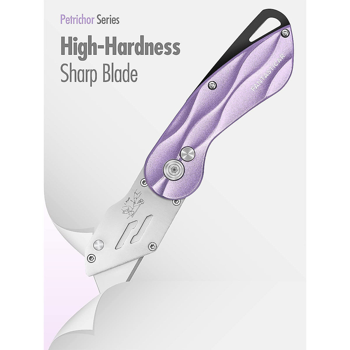 FantastiCAR Fancy Folding Utility Knife Box Cutter Set with Extra Blades (Blue and Purple), Metal Handle