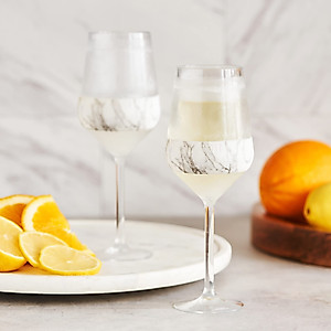 Host Wine Freeze Double-Walled Stemmed Wine Glasses Freezer Cooling Cups with Active Cooling Gel and Insulated Silicone Grip, 6.5 Oz Plastic Tumblers, Marble, Set of 2