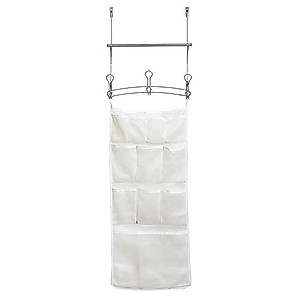 Zenna Home Bar, Satin Nickel SnugFit Over-The-Door-Towel Rack with Mesh Pocket-Storage
