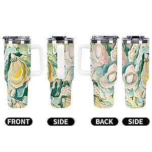 Oysters Watercolor Pattern Insulated Tumblers with Handle Stainless Steel Coffee Mug Funny Travel Cup with Lid Straw 40oz