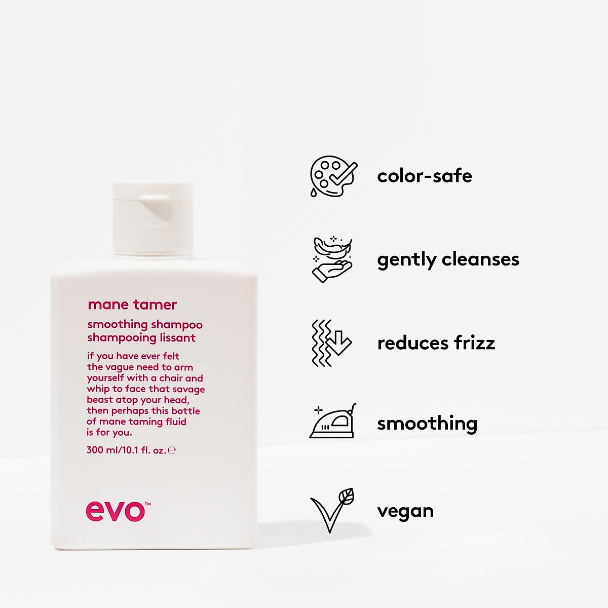 EVO Mane Tamer Smoothing Shampoo - Cleans, Smooths, & Strengthens Hair - Reduces Frizz - 300ml / 10.1fl.oz - 300ml / 10.1fl.oz