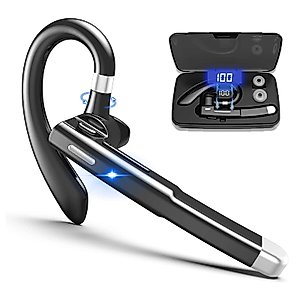 Kinganda Bluetooth Headset for Cell Phone, V5.1 Bluetooth Wireless Earpiece Headset with CVC 8.0 Noise Canceling Microphone for Driving/Business/Office, Compatible with iPhone and Android (Black)