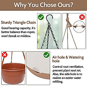 EURCRBU 2 Pack Hanging Planters for Outdoor Indoor Plants, 10 Inch Plastic Outdoor Hanging Planter, Hanging Flower Pots for Outside with Drainage Holes & Removable Saucer for Garden Home (Beige)