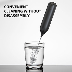 Lamido Milk Frother Handheld with Wall Mounted Stand, Mini Foamer Wand for Lattes, USB Rechargeable Drink Mixer, Electric Hand Whisk, Automatic Stirrers & Coffee Blender - Kitchen Gifts - Black