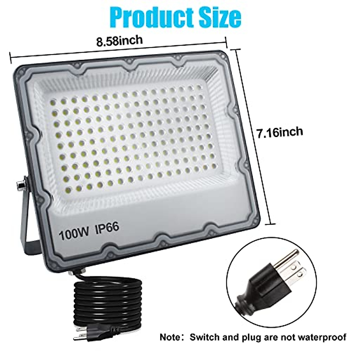 Indmird 2 Pack 100W Led Outdoor Flood Light, Outdoor Security Light, Led Stadium Lights, for Yard, Stadium, Playground, Lawn,Garden, Garages,Basketball Court