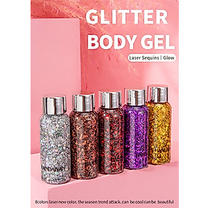 HANDAIYAN Holographic Body Glitter Gel Nail Hair Body Face Eye Shadow Mermaid Sequins Chunky Glitter Festival Glitter Makeup for Body, Face, Hair Makeup (01 Silver)