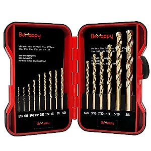 BeHappy Cobalt Drill Bit Set 15Pcs, M35 High Speed Steel Drill Bit Sets, Cobalt Twist Jobber Drill Bit for Hardened Metal, Stainless Steel, Cast Iron, Wood, Plastic, Index Storage Case, 1/16"-3/8"