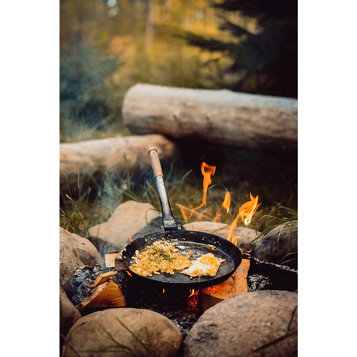 Stabilotherm JÄGARSTEKPANNA Original XL Carbon Steel Frying Pan with Foldable Steel Pipe Handle, for Outdoor Indoor Cooking, Camping