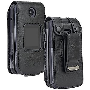 Case for Alcatel Go Flip 4 / TCL Flip Pro/TCL Classic Phone, Nakedcellphone [Black Vegan Leather] Form-Fit Cover with [Built-in Screen Protection] and [Metal Belt Clip]