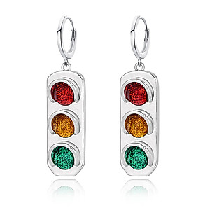 ANXIN Unique Personality Creative Traffic Light Drop Dangle Earrings Simple Fashionable Geometric Color Traffic Light Earrings Jewelry Gifts For Women (RED Creative Traffic Earrings)