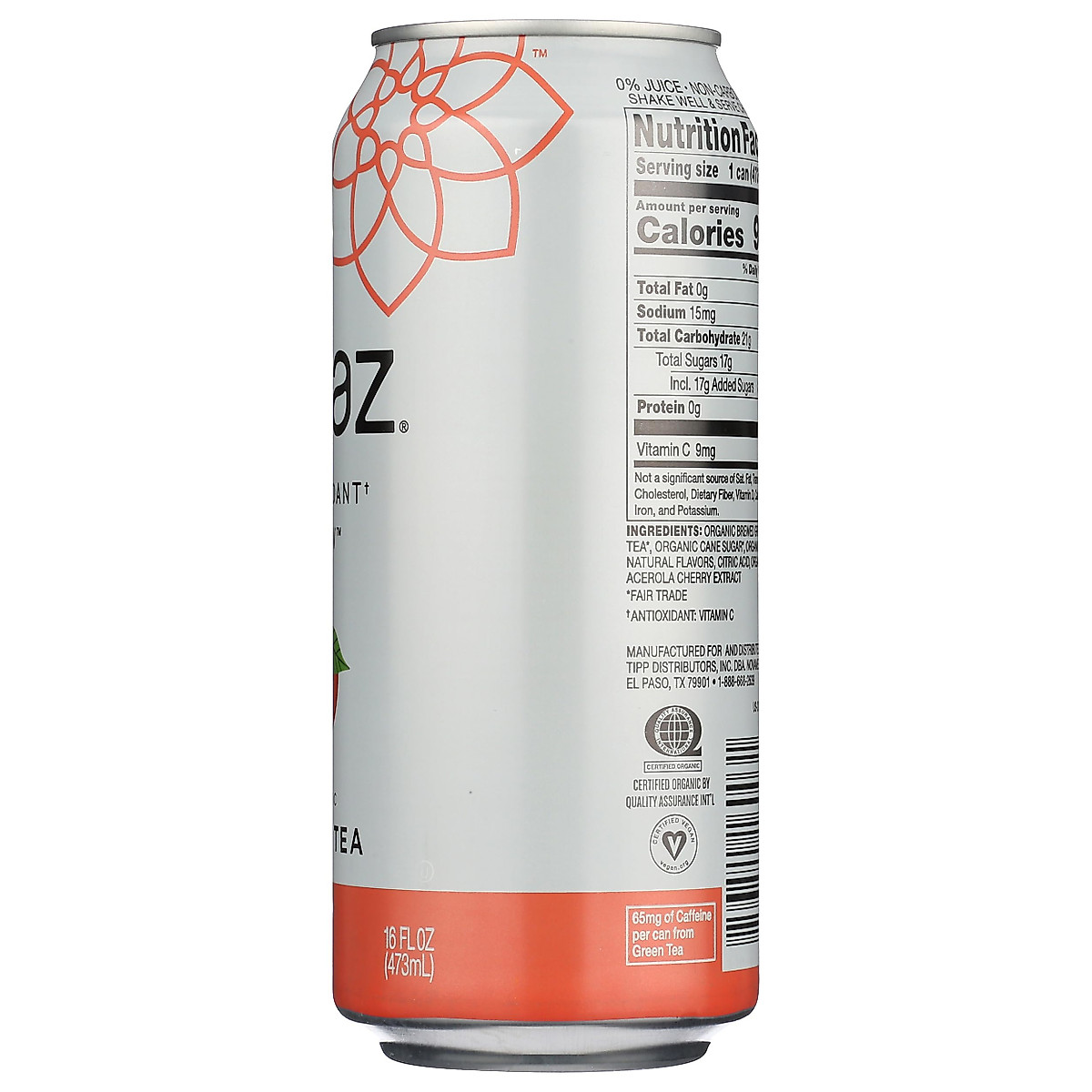 Steaz Organic Iced Green Tea, Peach, 16 oz