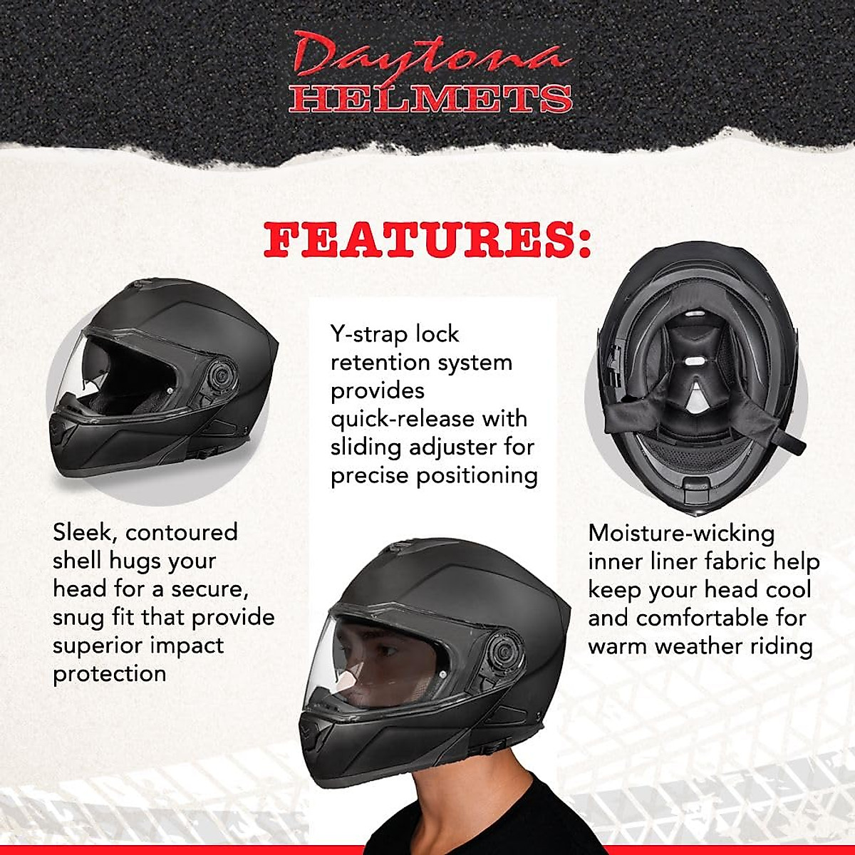 Daytona Glide Helmet - Dull Black - Lightweight Dirt Bike Helmet with Anti-Scratch Shield - DOT Approved Anti Fog Helmet with Dual Density EPS Liner - Bluetooth Compatible - 2XL - 4.25 Pounds