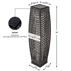 Grand patio Outdoor Solar Powered Resin Wicker Floor Lamp, Outdoor Weather-Resistant Deck Light, for Garden or Porch -Large Fuji, Dark Brown