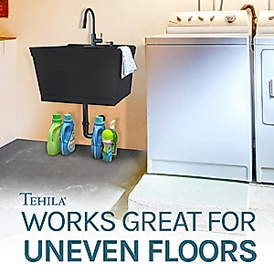 JS Jackson Supplies Tehila Black Wall-Mounted Utility Sink Tub Kit with Black Pull-Down Faucet, Wall-Mounted Utility Tub with Wall Bracket for Laundry Room, Garage, Workshop