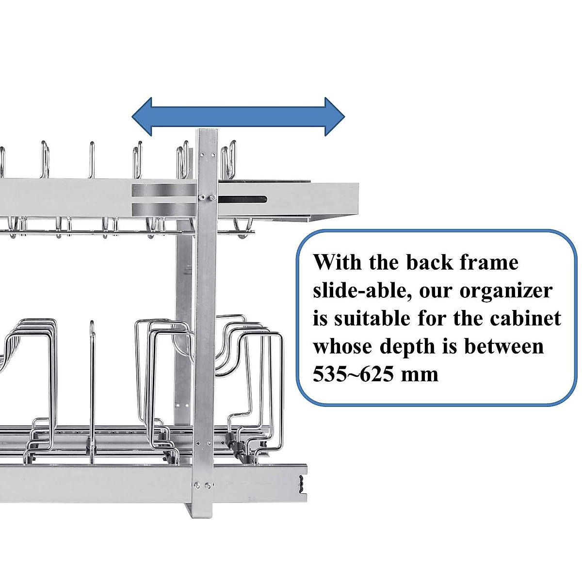 Mecete Pull Out Cabinet Base Organizer Pull-Out 2-Tier Base Cabinet Cookware Organizer (12 Inches) for Pots, Pans, and Lid Cookware, Chrome