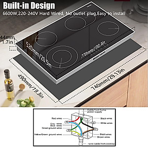 Karinear Electric Cooktop 30 Inch, 4 Burners 7100W Built-in Radiant Electric Stove Top, Ceramic Cooktop with Glass Protection Metal Frame, Kid Safety Lock, Timer, Pause,220-240v Hard Wire, No Plug