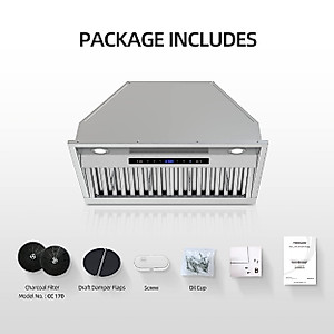FIREGAS Range Hood Insert 30 inch, Ducted/Ductless Range Hoods 800CFM, Kitchen Vent Hood with 3 Speed Exhaust Fan, 2 Baffle Filters, Touch and Gesture Sensing Control Built in Stove Hood