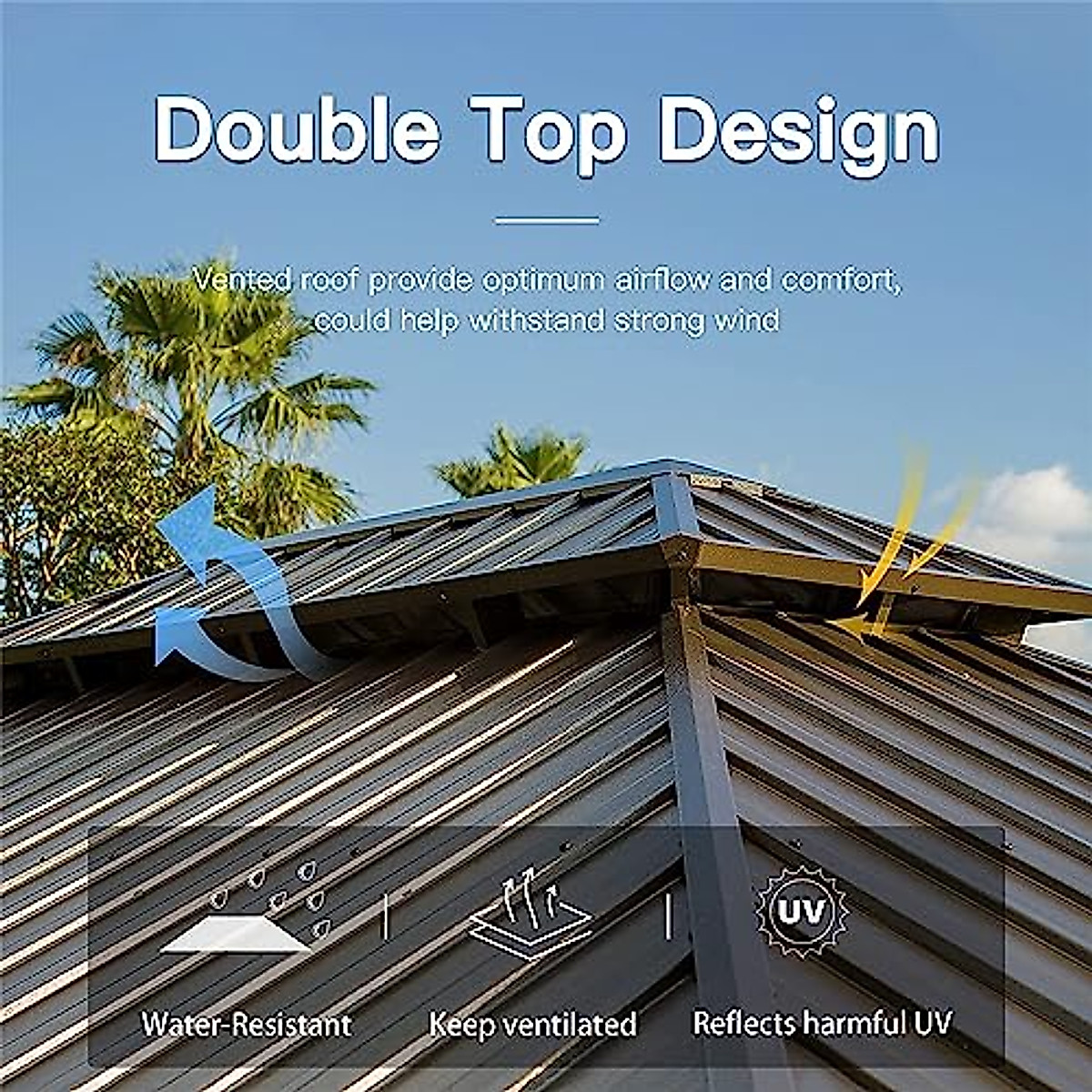 12'x14' Hardtop Gazebo, Wooden Coated Aluminum Frame Canopy with Galvanized Steel Double Roof, Outdoor Permanent Metal Pavilion with Curtains and Netting for Patio, Deck and Lawn(Wood-Looking)