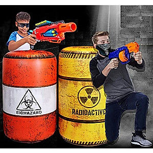 Pack of 4 Combat Battlefield Inflatables + Pack of 2 Barrels Inflatable Compatible with Nerf. Laser Tag Warzone