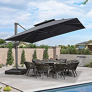 PURPLE LEAF 12' X 12' Patio Umbrella Outdoor Square Umbrella Large Cantilever Umbrella Windproof Offset Umbrellas with Umbrella Cover for Garden, Deck, Backyard and Pool, Grey