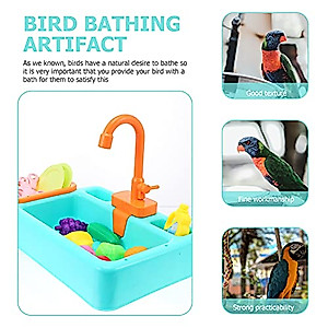 balacoo Small Bird Toys Parrot Bath Tub with Faucet Automatic Bath Box Water Dispenser Bird Shower Feeder Sink Playing Toy for Small Parrot Budgie Parakeet Canary Macaw Children Toys