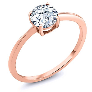 Gem Stone King 10K Rose Gold White Zirconia Solitaire Engagement Ring For Women (1.50 Cttw, Round 6MM, Gemstone Birthstone, Size 7)