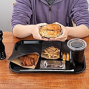 Restaurantware 12 x 16 Inch Fast Food Trays 10 Rectangle Plastic Serving Trays - Dishwashable Textured Black Plastic Cafeteria Trays For Meals And Glassware
