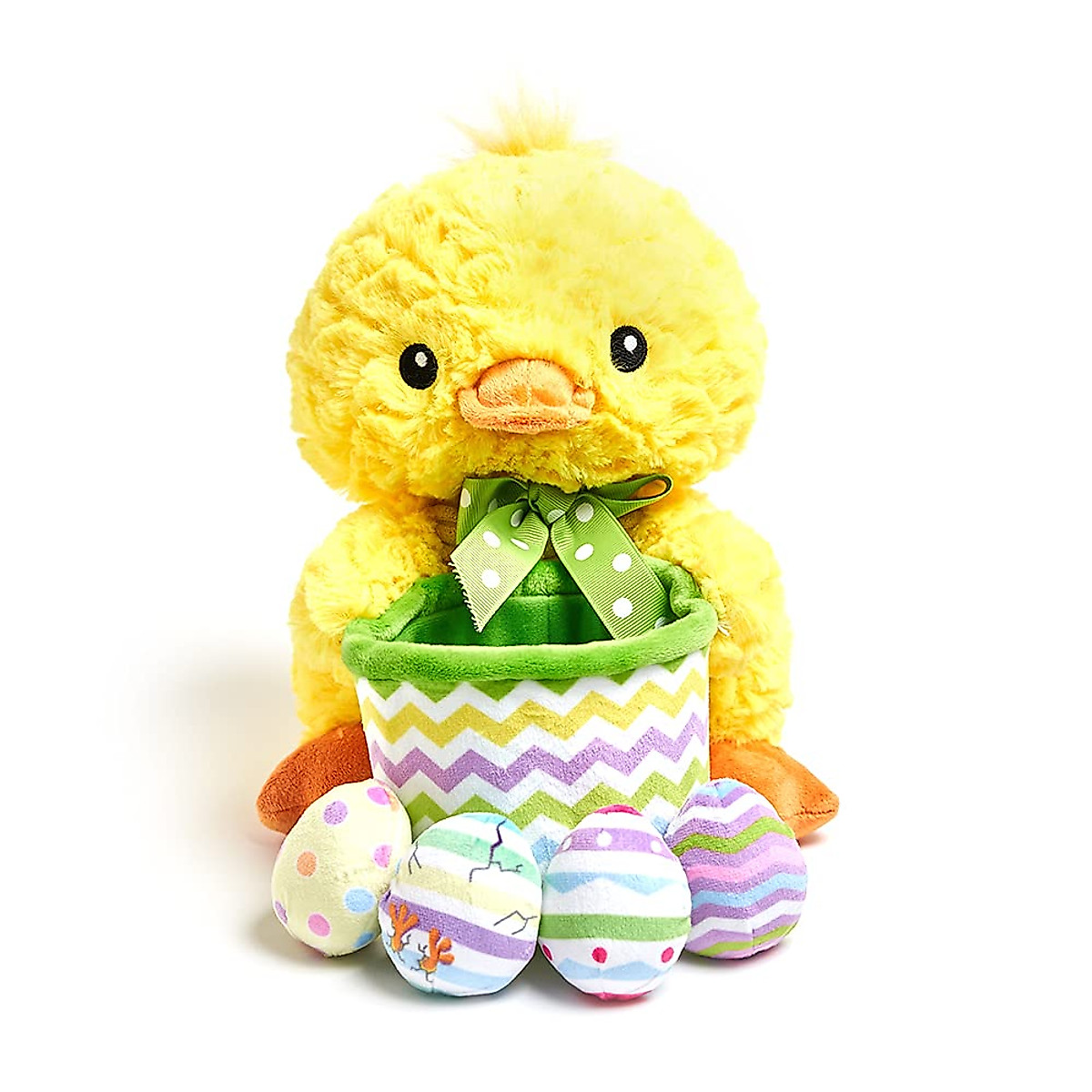 Cuddle Barn - Basket of Eggs - Chick | Easter Basket Stuffer Animated Animal Plush Toy Chick Holds Basket of Plush Eggs and Twirls Around to Bunny Hop, 10 inches