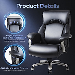 Big and Tall Office Chair 500lbs-Heavy Duty Executive Computer Desk Chair, Ergonomic Chair with Adjustable Lumbar Support and Headrest-Black