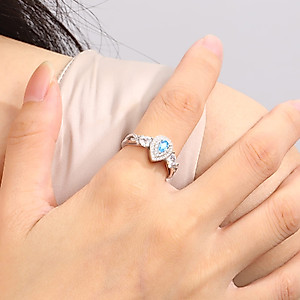 Teardrop Urn Rings for Ashes for Women - 925 Sterling Silver cremation jewelry Keepsake Hold Loved Ones Ashes,Memorial Wedding Ring for Girls (7) (C. Blue-March, 7)