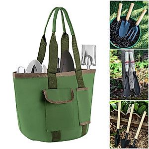 Green Bucket Garden Tools Bag 5 Gallon Bucket with Pockets in Water Proof Canvas, Storage Organizer for Men Or Women
