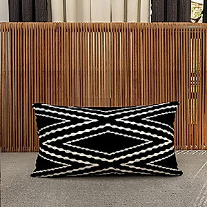 Outdoor Black White Pillow Cover Waterproof, Boho Aztec Double Printed Throw Pillow Covers, Decorative Geometric Modern Cushion Covers for Garden Patio Furniture Couch Sofa Home,12×20 Inch, Set of 4