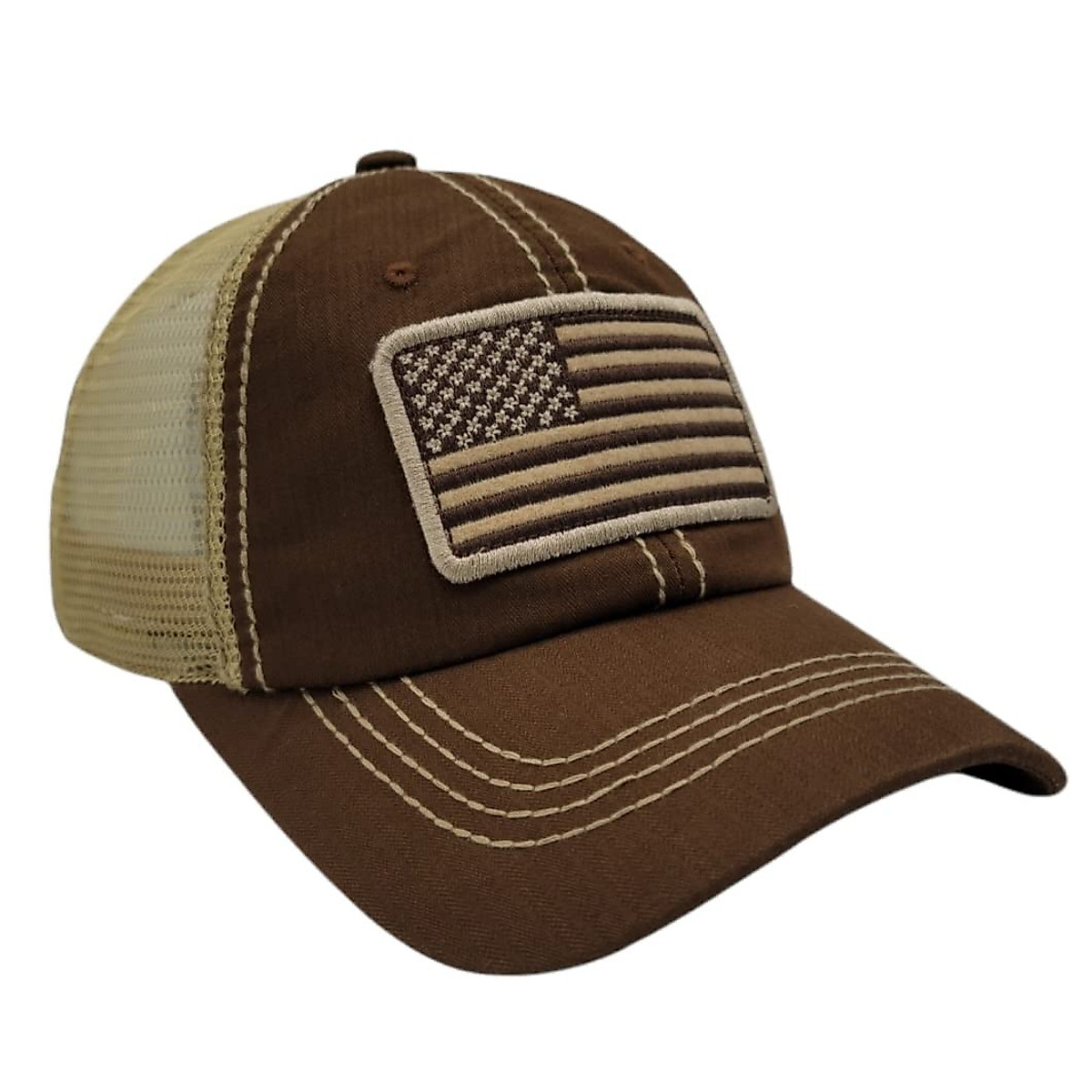 Honor Country US Flag Soft Cotton Baseball Hat USA American Trucker Cap (Brown)