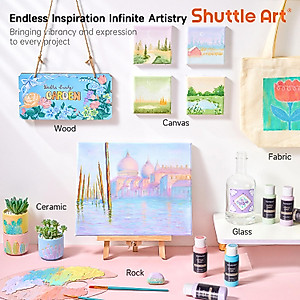 Shuttle Art 40 Pack Pastel Acrylic Paint Set, 30 Colors, 60ml/2oz Bottles, High Viscosity, Water-proof Paint With 10 Paint Brushes for Painting &Crafting on Canvas, Rock, Ceramic, Fabric