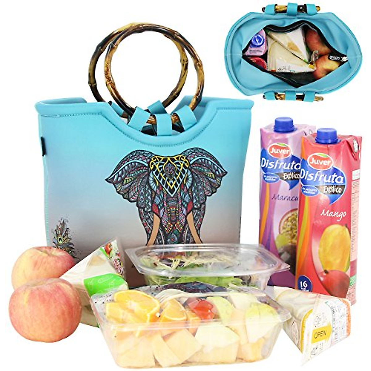 Lunch Bag Tote Bag by QOGiR - Large Reusable Insulated Neoprene lunch Bag with Inside Pocket (Elephant)