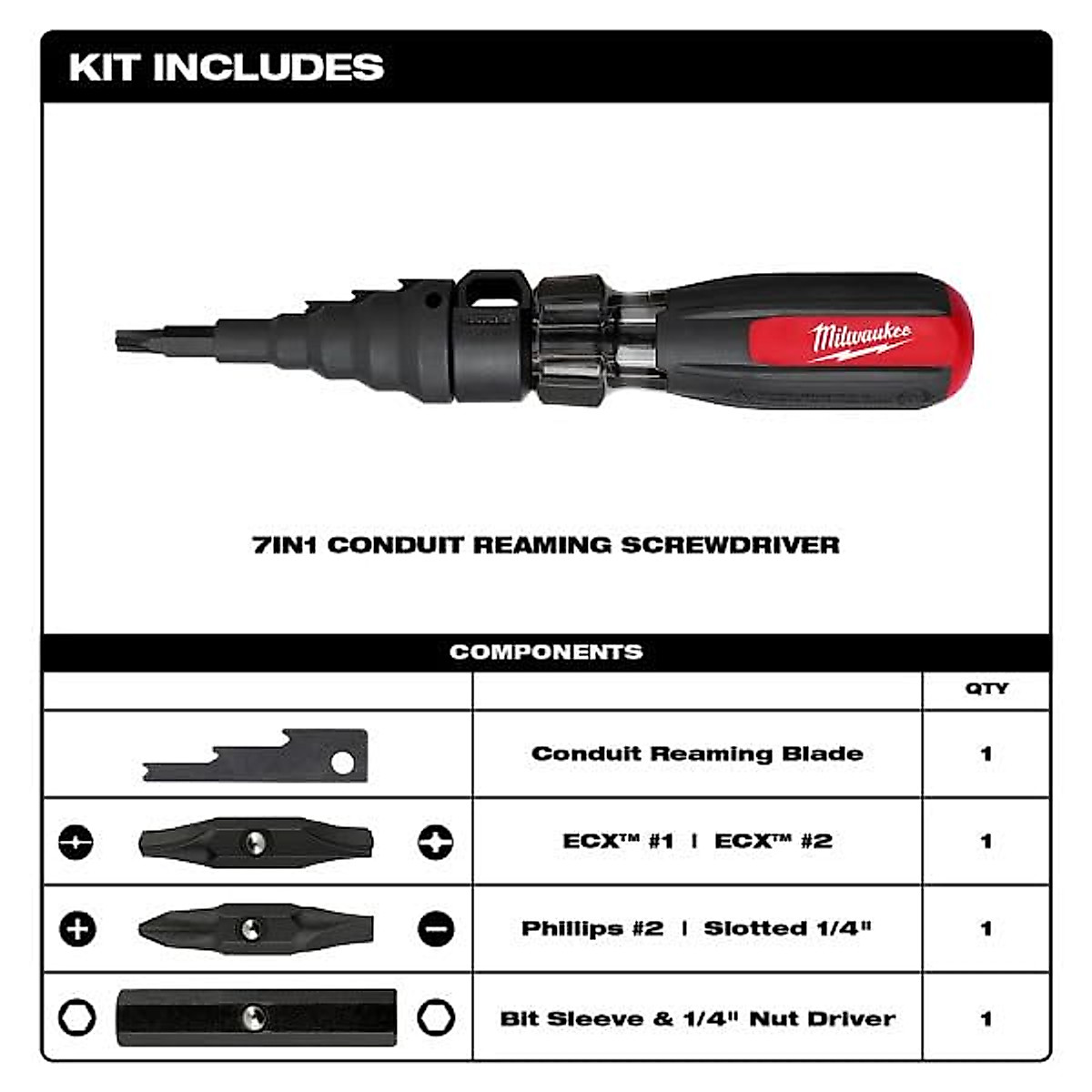 Milwaukee 48-22-2870 7-in-1 Conduit Reamer with ECX Bit
